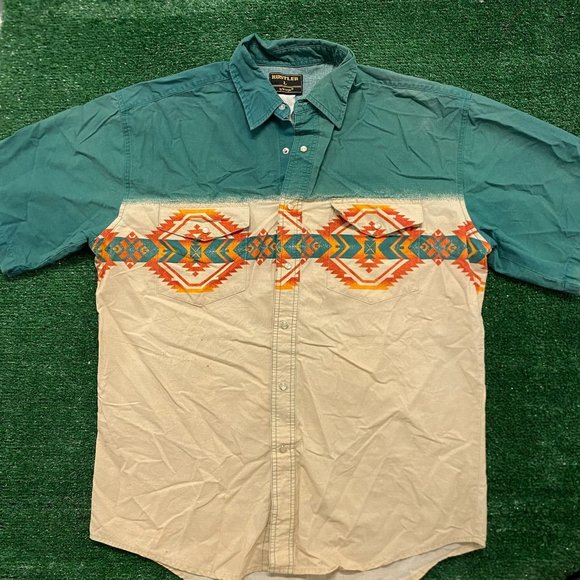 Rustler | Shirts | Vintage 9s Aztec Tribal Tonal Pearl Snap Western ...